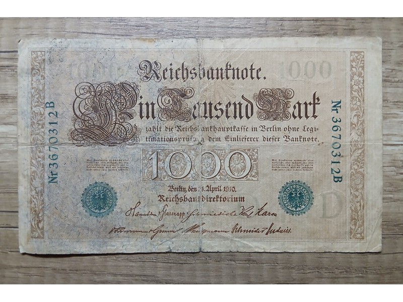 N 346 - Nemačka - 1000 rm 1910 - VG -