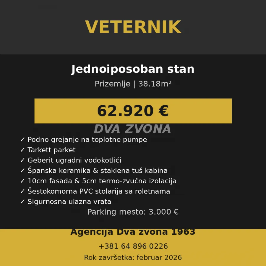 Prodaja, jednosoban stan, 38m², Veternik, Novi Sad Sve Podlokacije