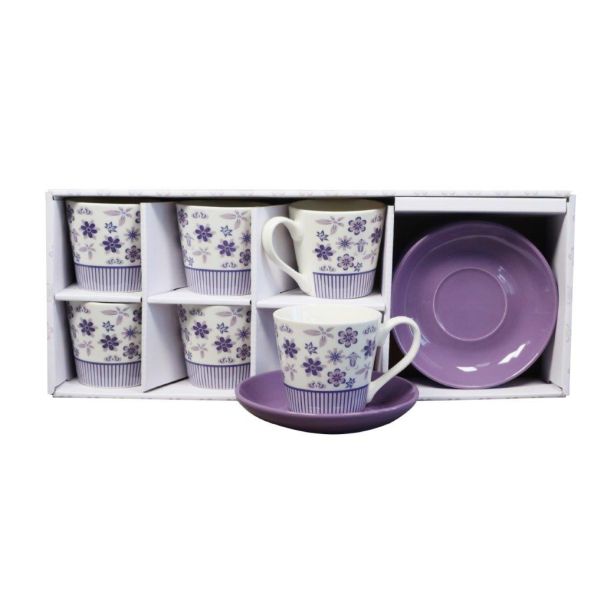 SIGMA Porcelanski set šoljica za kafu 180ml Cvet 6/1 RXG-N25708C, ljubičasta/bela