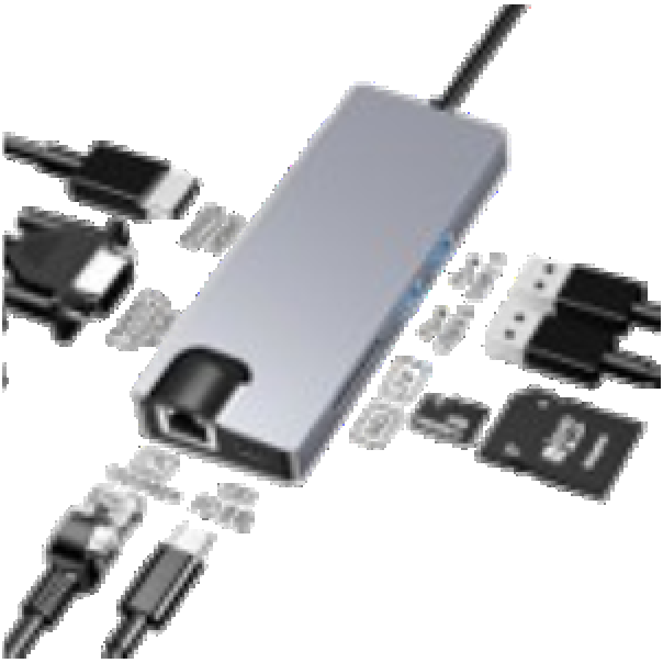 Adapter Stars Solutions USB-C na HDMI/VGA/USB/SD/TF/LAN/PD sivi