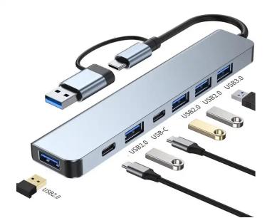 E-GREEN Adapter 8 u 2 E-Green USB 3.0/USB 3.1 tip C- USB 3.0 + 3 x USB 2.0 + 3.5mm audio + SD/TF + 1 x tip