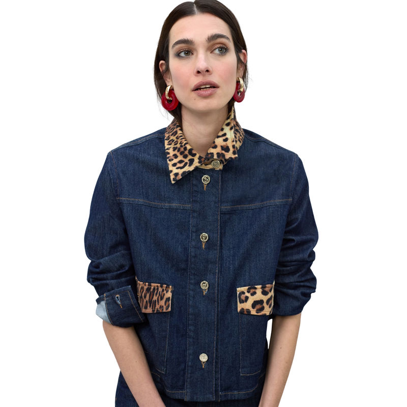 Ženska jakna Lola Short denim jacket with leopard details on neck and collar