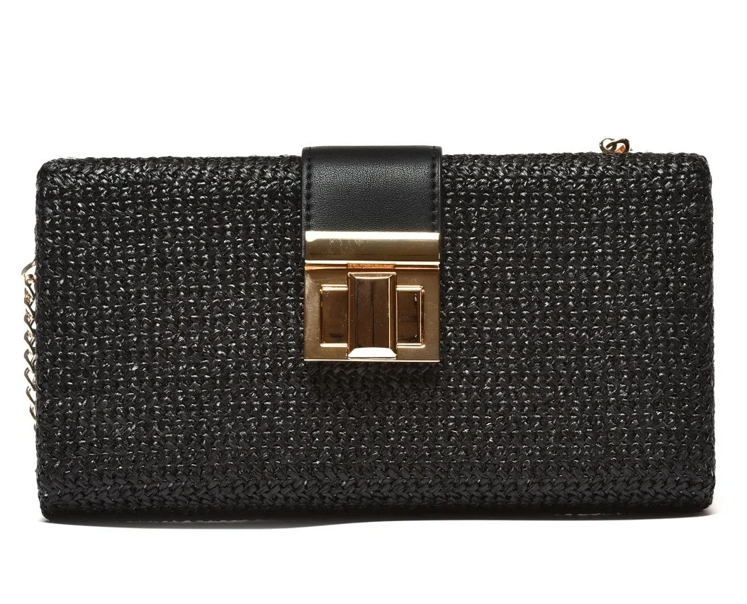 Ženska pletena clutch torbica sa kaiš lancem T032665 crna