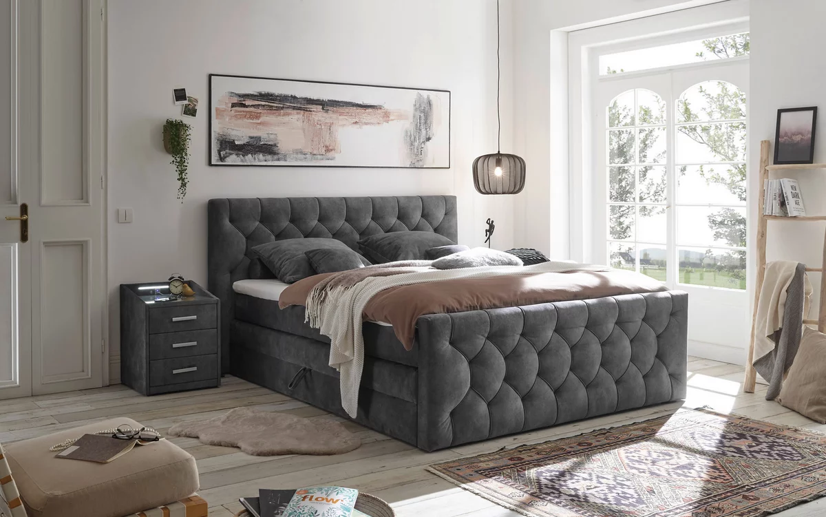 BOXSPRING KREVET 180/200 cm antracit