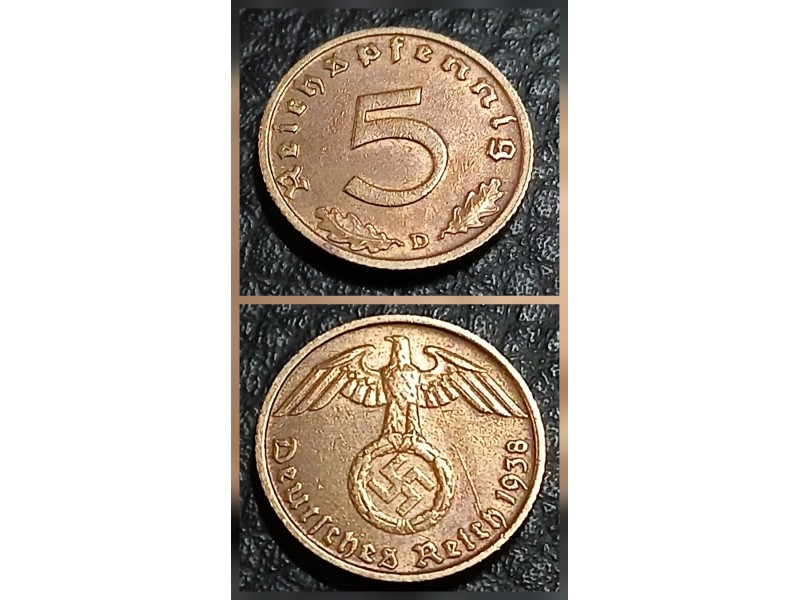 ?? 5 Reichspfennig – Nemačka 1938 D – original