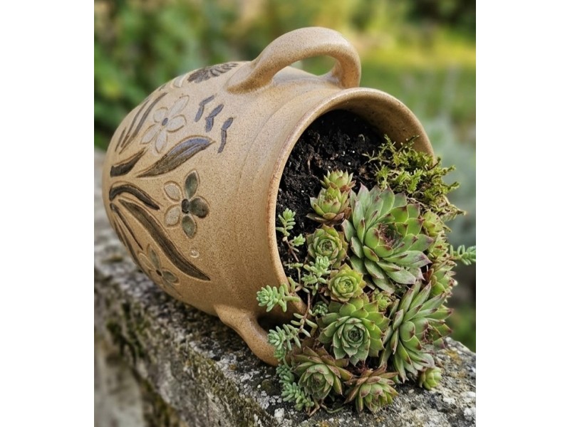 Stari umetnički KERAMIČKI ĆUP - Ručni rad - Potpisan