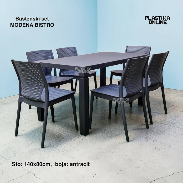 Baštenska garnitura Modena BISTRO antracit (Sto 140x80cm i 6 stolica)