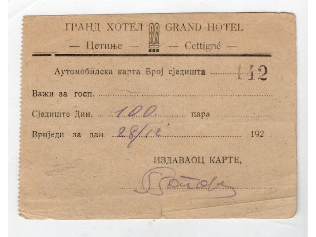1920te Grand Hotel Cetinje Autobuska karta