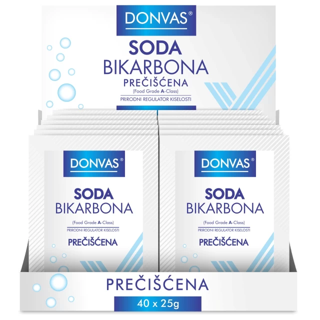 SODA BIKARBONA PREČIŠĆENA DONVAS® (40 x 25g) – Praktično pakovanje prirodnog regulatora kiselosti