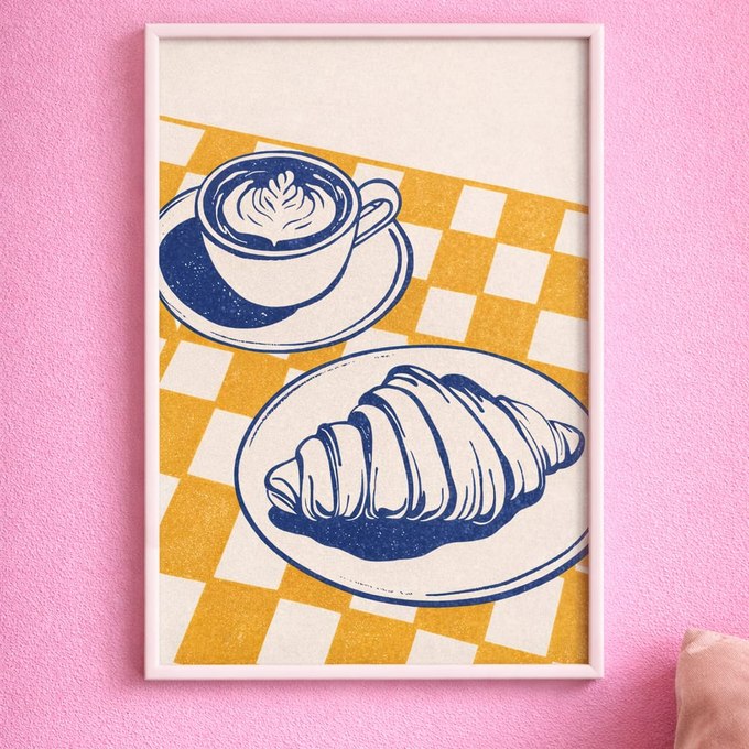 Coffee & Croissant – A4 poster sa belim ramom