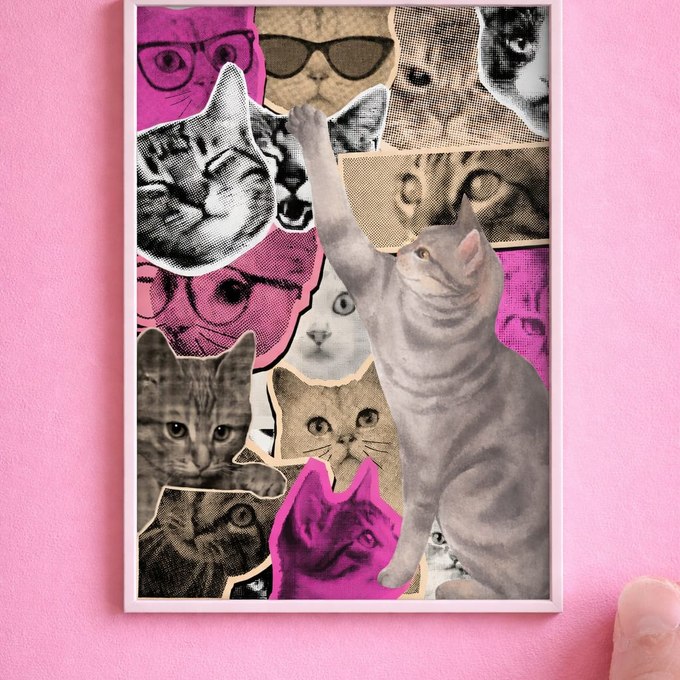 Cat Collage – A4 poster sa belim ramom