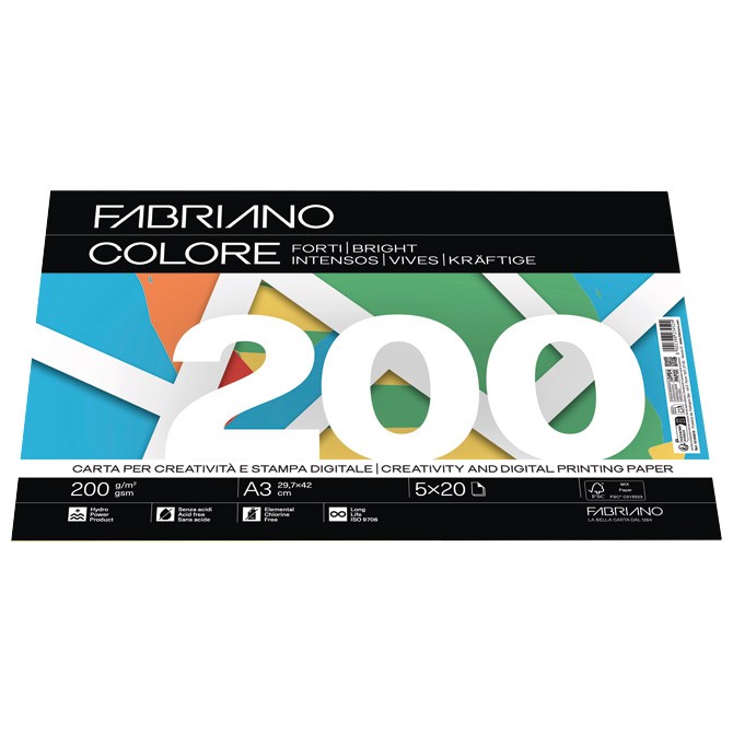 Papir Colore A3 200g pk100 Fabriano 19100818 jarka mešavina 5boja