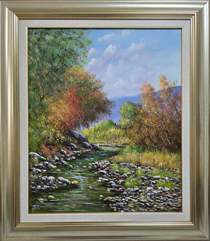 Potok, Jadran Đukić, ulje na platnu, sa 79×69 cm, bez 60×50 cm, sertifikat, lux uramljena, 35400 dinara