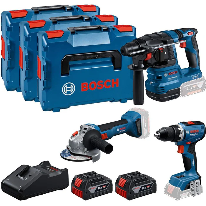 BOSCH Komplet od 3 alata od 18 V: GSR + GBH + GWS + 2x GBA 5.0 Ah + GAL 18V-40 - Combi komplet 18V GSR+GBH+GWS+2X5.0Ah+GA (0615A5009G)