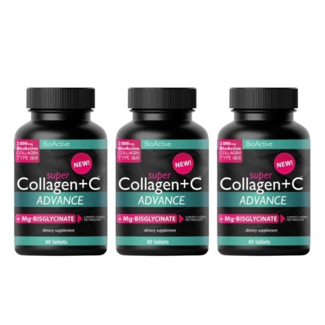 SUPER COLLAGEN ADVANCE + VITAMIN C + MG-BISGLYCINAT tablete, 60kom PAKET 3 KUTIJE