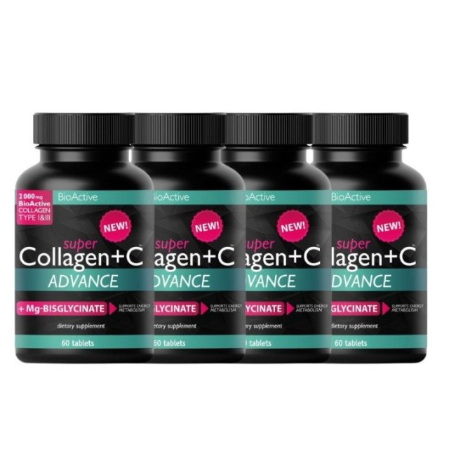 SUPER COLLAGEN ADVANCE + VITAMIN C + MG-BISGLYCINAT tablete, 60kom PAKET 4 KUTIJE