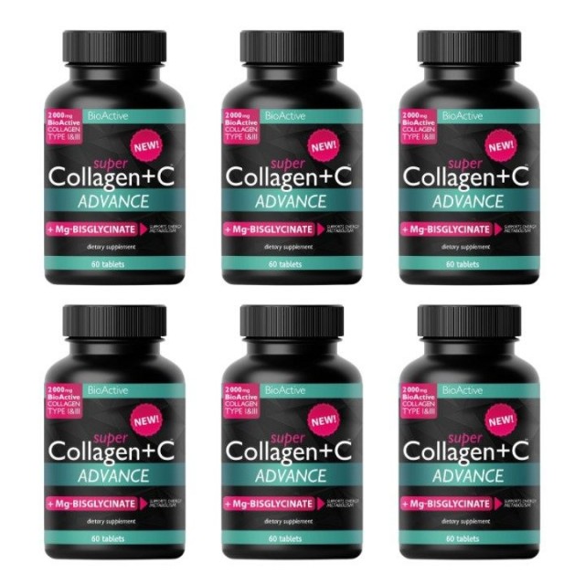 SUPER COLLAGEN ADVANCE + VITAMIN C + MG-BISGLYCINAT tablete, 60kom PAKET 6 KUTIJA