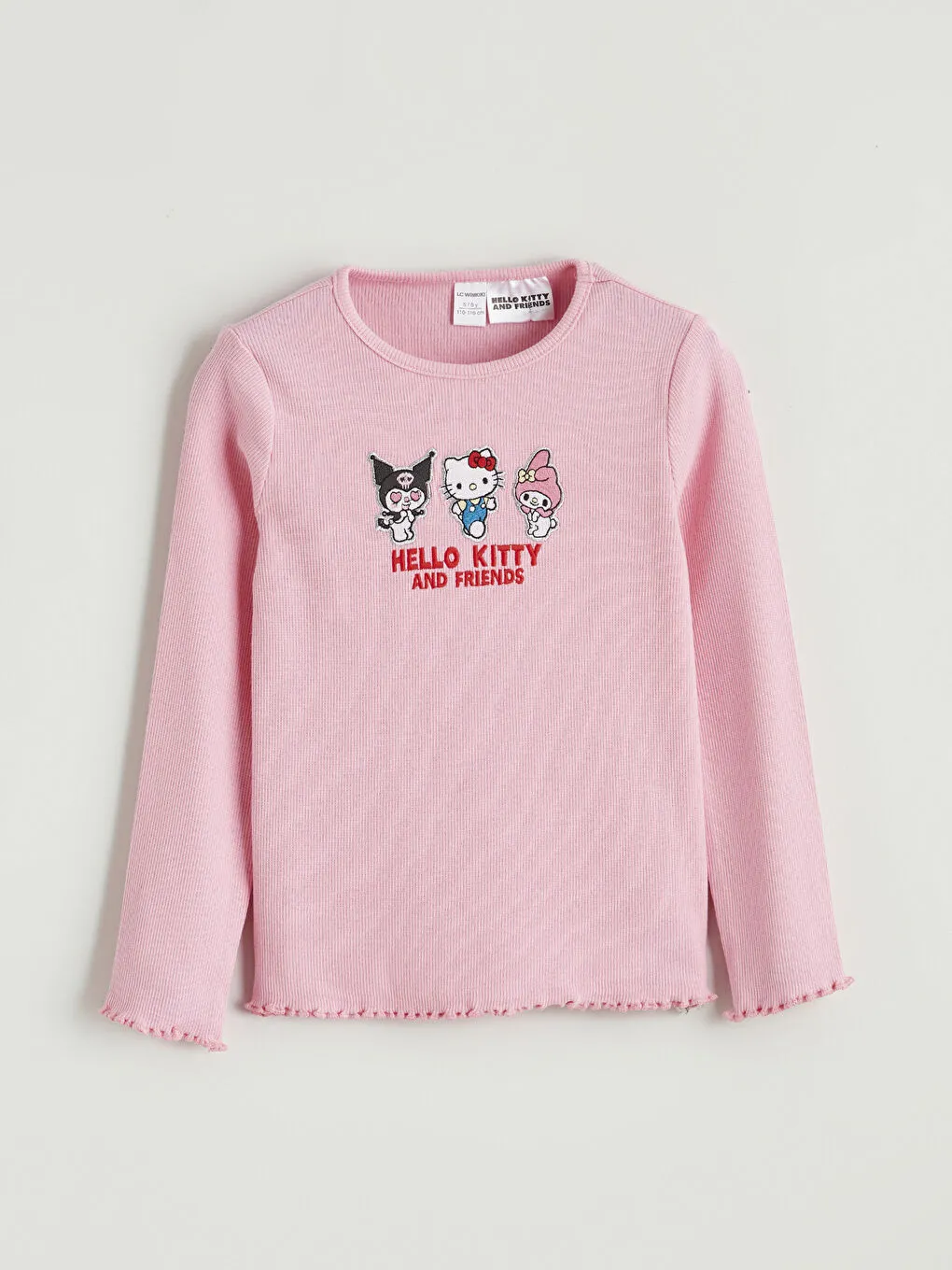 LCW Kids Rebrasta Majica Dugih Rukava Sa Okruglim Izrezom I Vezenim Hello Kitty Motivom Za Devojčice