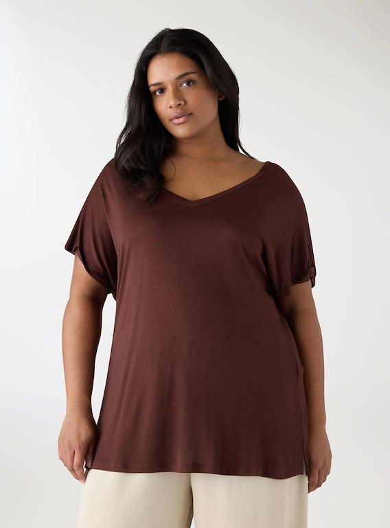 Široka majica sa V-izrezom - Kakao