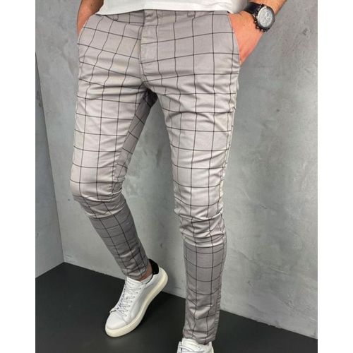 Muške slim fit sive karo pantalone