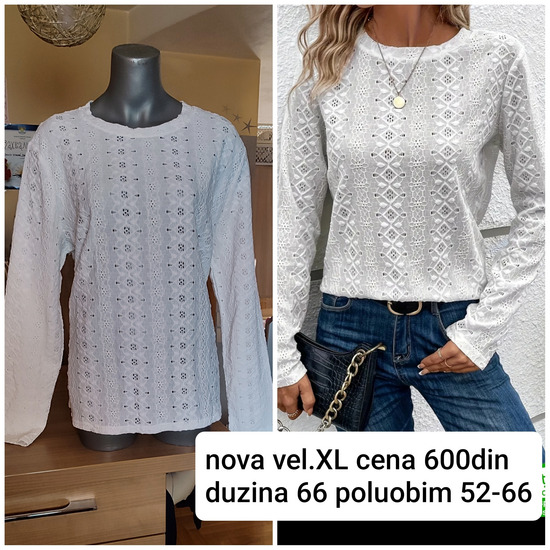 Nova Bela ženska bluza sa dugim rukavima