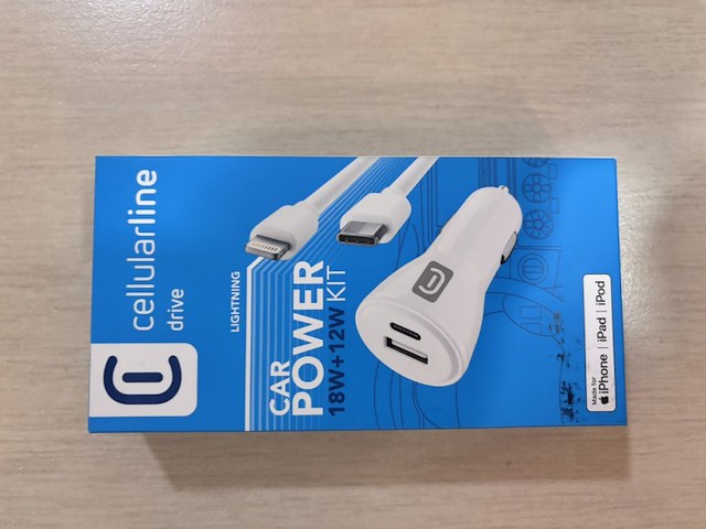 Punjač za automobil Cellularline USB-C 18 W + USB-A 12