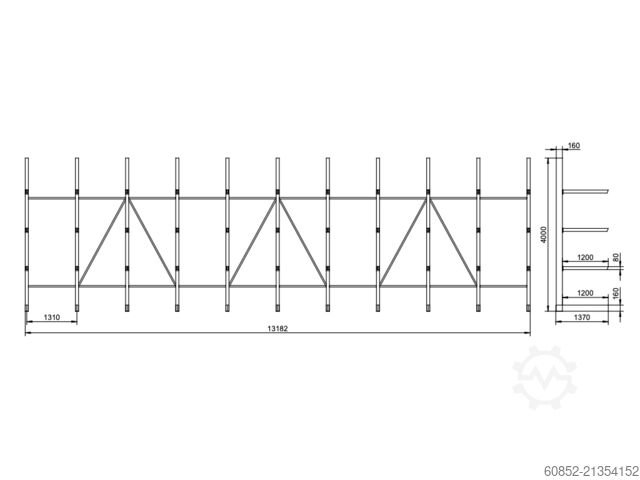 Regal za dugačku robu, konzolni regal
ca. 13,2 lfm. Kragarmregal | Höhe 4,0 m 120 cm Arme | 500 kg pro Arm Langgutrega