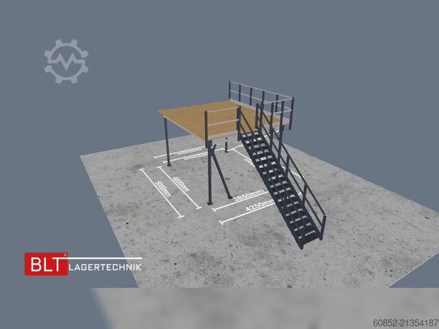 Skladišna platforma
21,25 m² Lagerbühne + Treppe 500 kg/m² Geländer an zwei Seiten, Oberkante 300cm