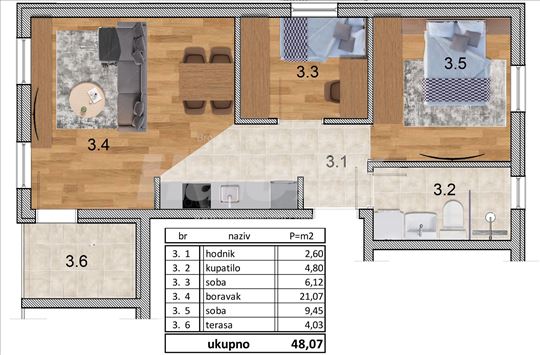 dvoiposoba stan 48m2