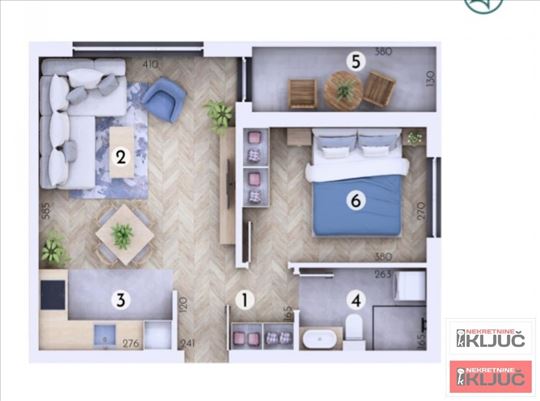 Adice, 44m2, Dvosoban sa pdv