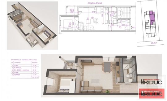 Adice, 44m2, Dvosoban sa pdv