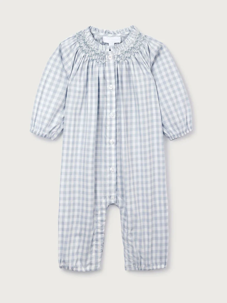 The White Company Cotton Poplin Mini Karo platno Handsmocked Kombinezon za bebe