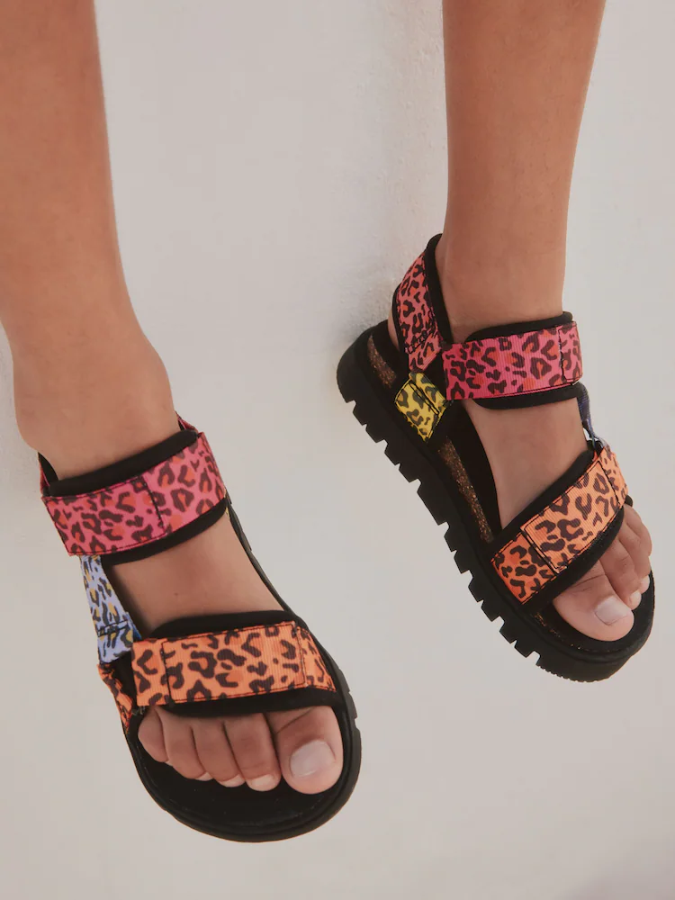Fluorescentno Leopard Print - Debele trekker sandale