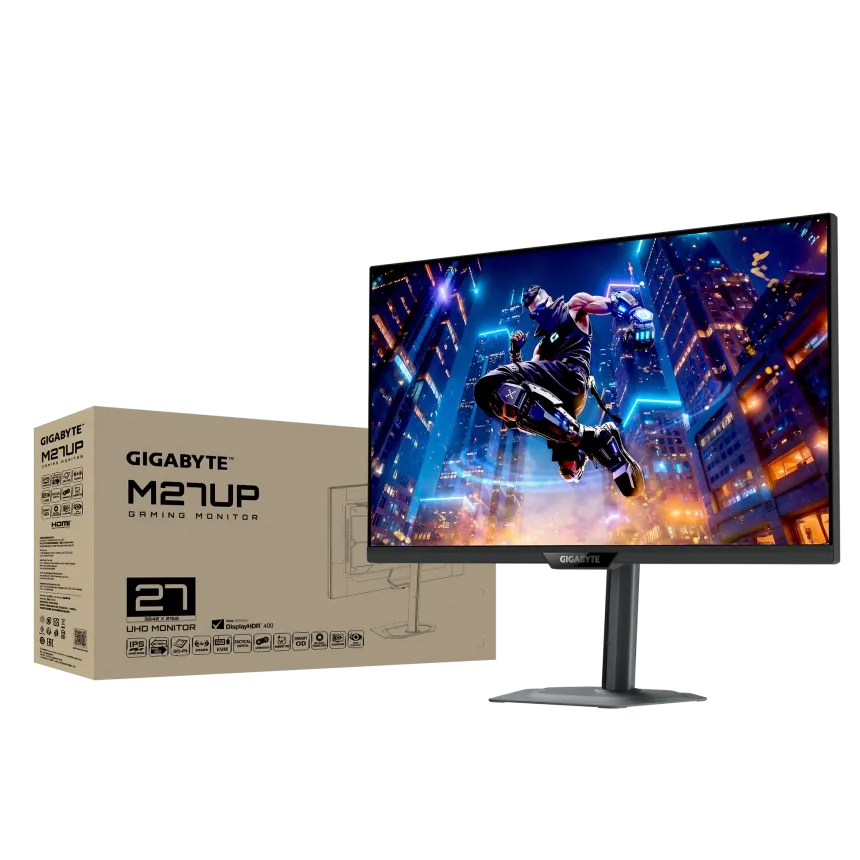 Gigabyte 27" Dual Mode 160Hz/UHD or 320Hz/FHD, 3840x2160 SS IPS, 125% sRGB, G-Sync Compatible, AMD FreeSync Premium, KVM, Four-sided cooling
