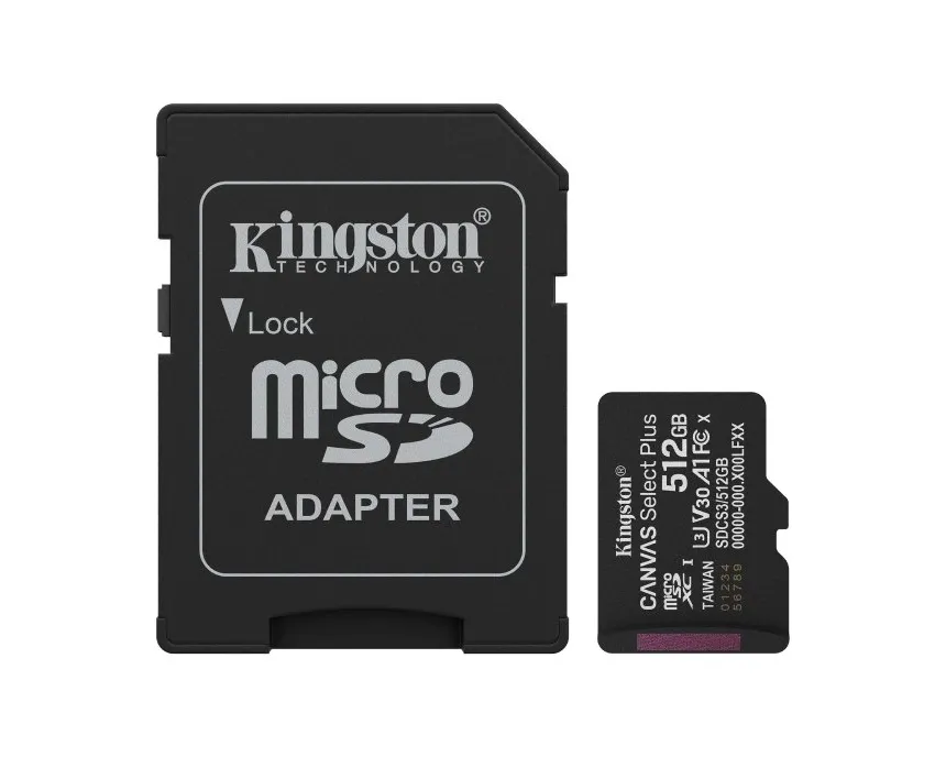 MC MicroSDXC Kingston 512GB Canvas Select Plus G3 150R U1 V10 SDCS3/512GB + Adapter