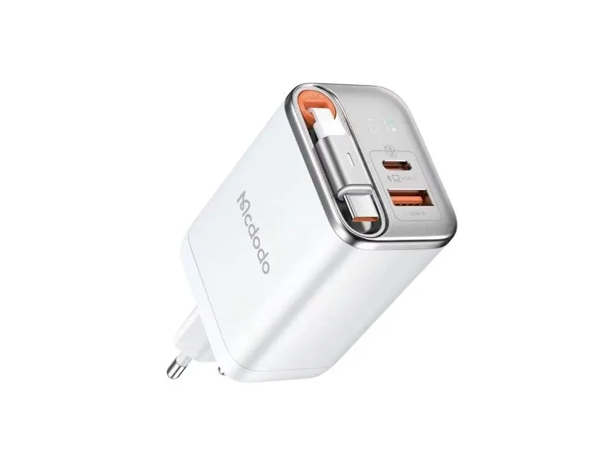 MCDODO CH-4103 ZIDNI PUNJAČ 67W 1C+1A GaN SA UGRADJENIM KABLOM USB-C NA IZVLAČENJE 65cm, Beli