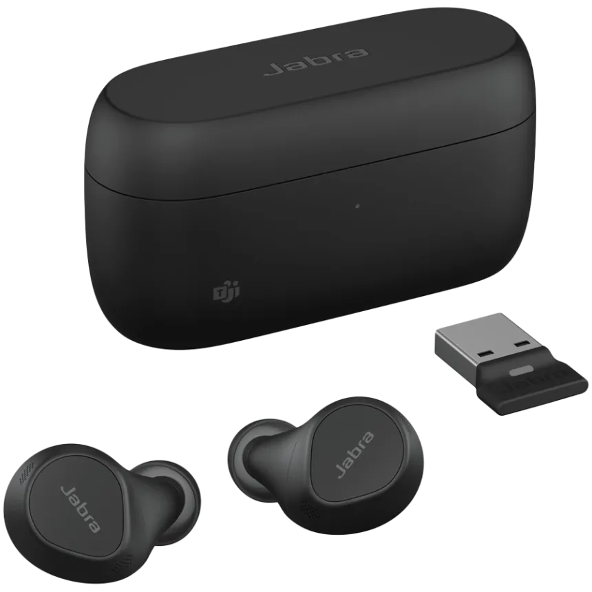 JABRA EVOLVE2 Buds MS, Cradle USB-A MS, Link 380 BT adapter USB-A MS, 30 cm USB-C to USB-A cable, Ear gels, warranty