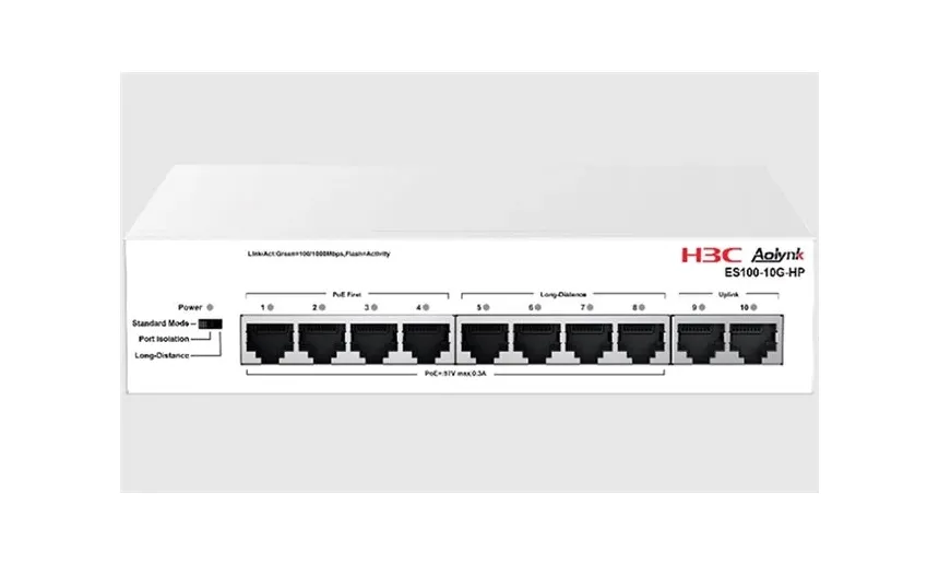 H3C Aolynk ES100-10G-HP Ethernet Switch, 10 x 1G ports, AC