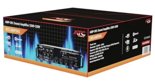 Audio pojacalo ATC AMP-301 2x25W, USB/SD/FM/MIC/Display/ECHO/Bluetooth, FM: 87.5MHz-108.5MHz, 4-16om