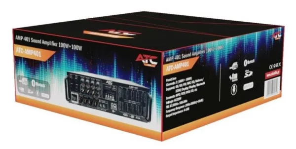 Audio pojacalo ATC AMP-401 2x100W, USB/SD/FM/MIC/EQ/Balance/ECHO/Deplay/Display/Bluetooth, 4-16 oma