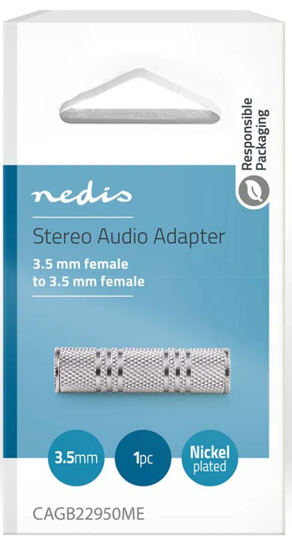 NEDIS CAGB22950ME, Stereo audio adapter, 3,5 mm ženski, Niklovani, Metal, Srebrni