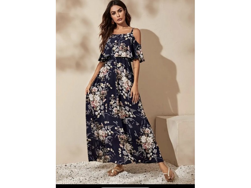 NOVA maxi teget floral haljina gola ramena vel S