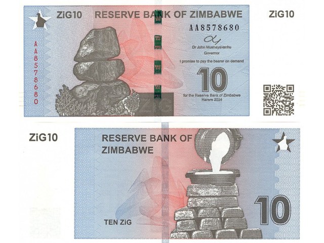 ZIMBABWE 10 ZIG 2024 UNC, P-110 QR Code