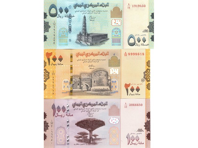 YEMEN Jemen set 100, 200 i 500 Rials 2017 UNC