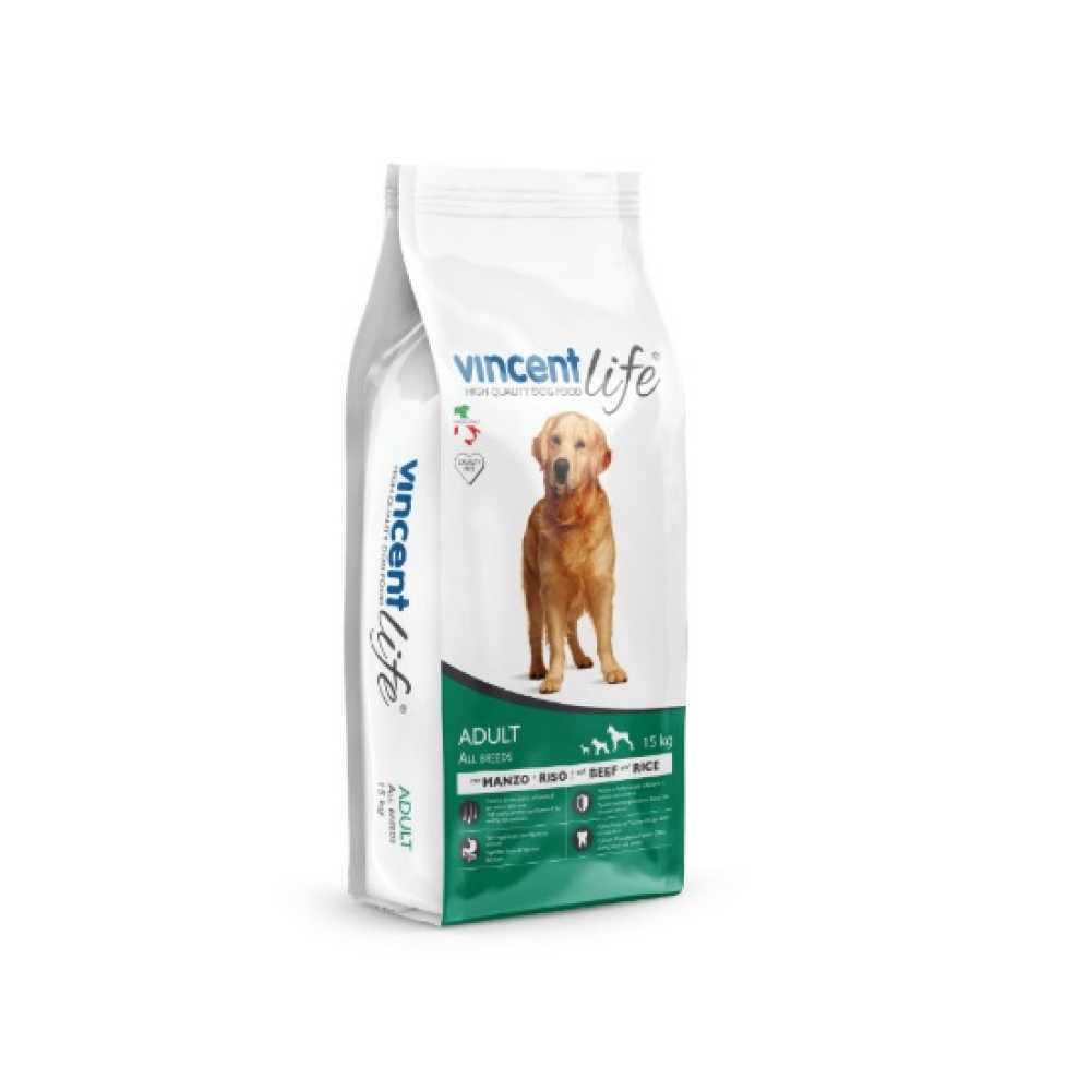 Vincent LIFE hrana za pse Adult All breeds - Govedina i pirinač 15kg