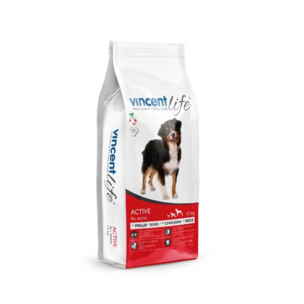 Vincent LIFE hrana za pse Adult All breeds Active - Piletina i pirinač 15kg