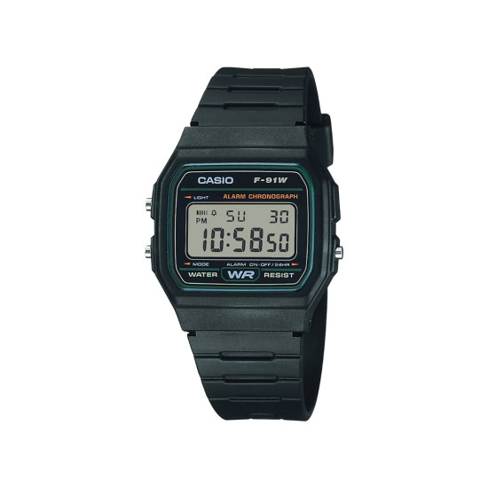 Casio Vintage F-91W-3 unisex Legendary Slim Digital Micro Light Iconic desing Black Deep Green detail