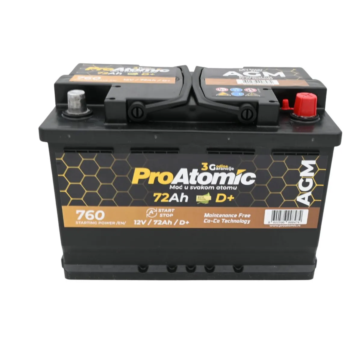 AKUM PROATOMIC AGM START STOP 12V72AH D+