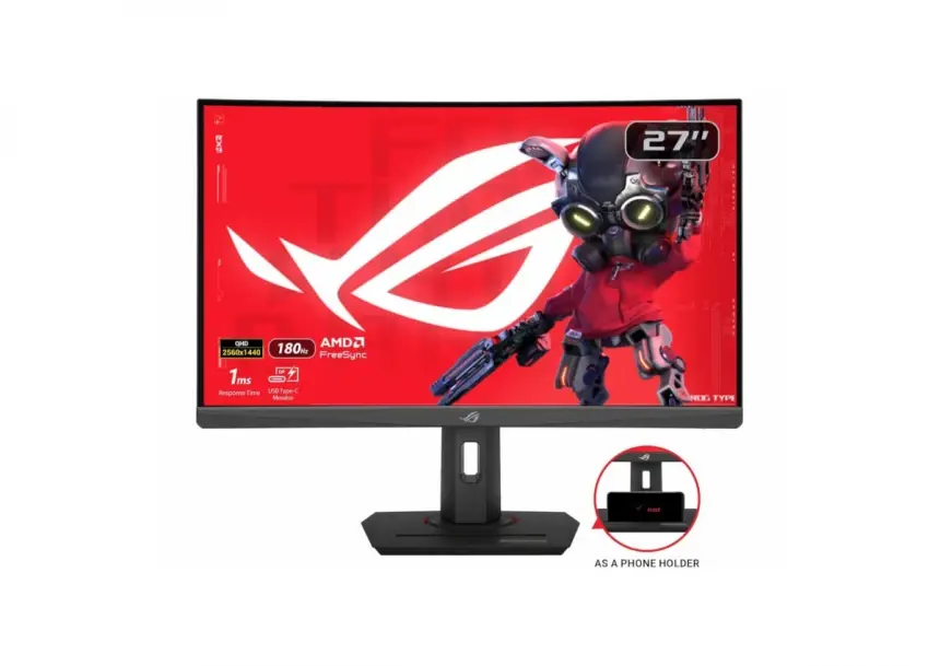 Monitor ASUS ROG XG27WCS 27"/VA,zakrivljen/2560x1440/180Hz/1msGtG/HDMI,DP,USB C/freesync/visina/crna