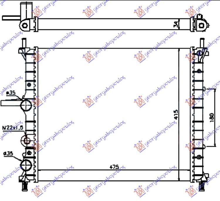 HLADNJAK MOTORA 1.6i (+/-AC) (47.5x41) (VALEO)